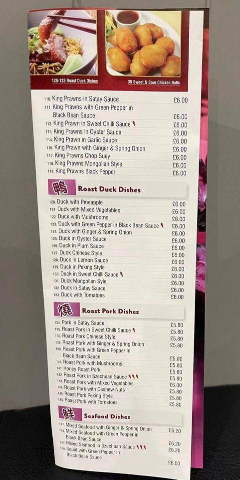 Menu at Mayflower Chinese fast food, Keith