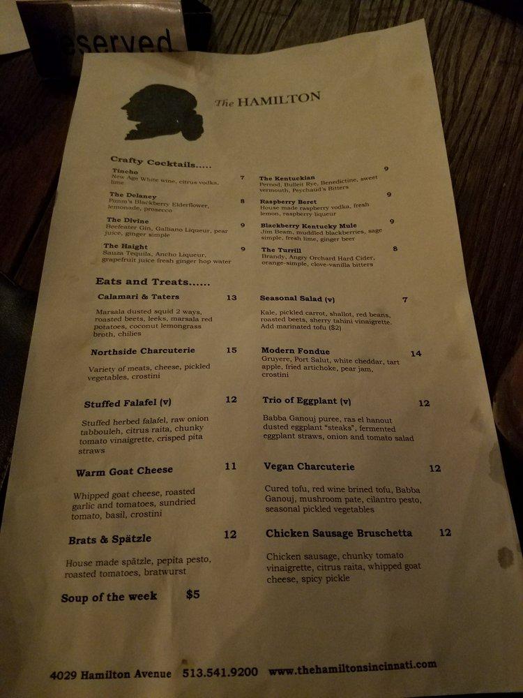 Menu at The Hamilton pub & bar, Cincinnati, Hamilton Ave