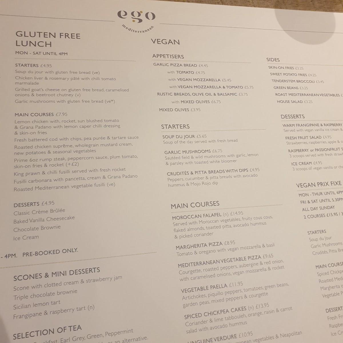 Menu at Ego at Manor Farm, Worcester restaurant, Worcester