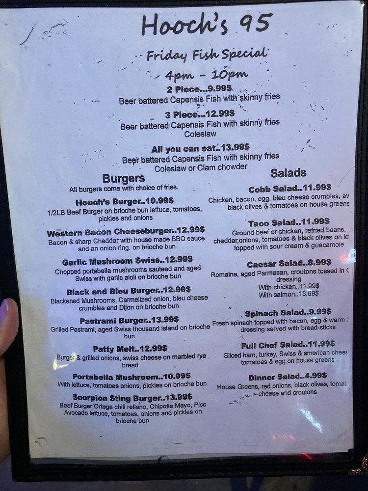 Menu at Hooch's 95 Bar & Grill, Fort Mohave