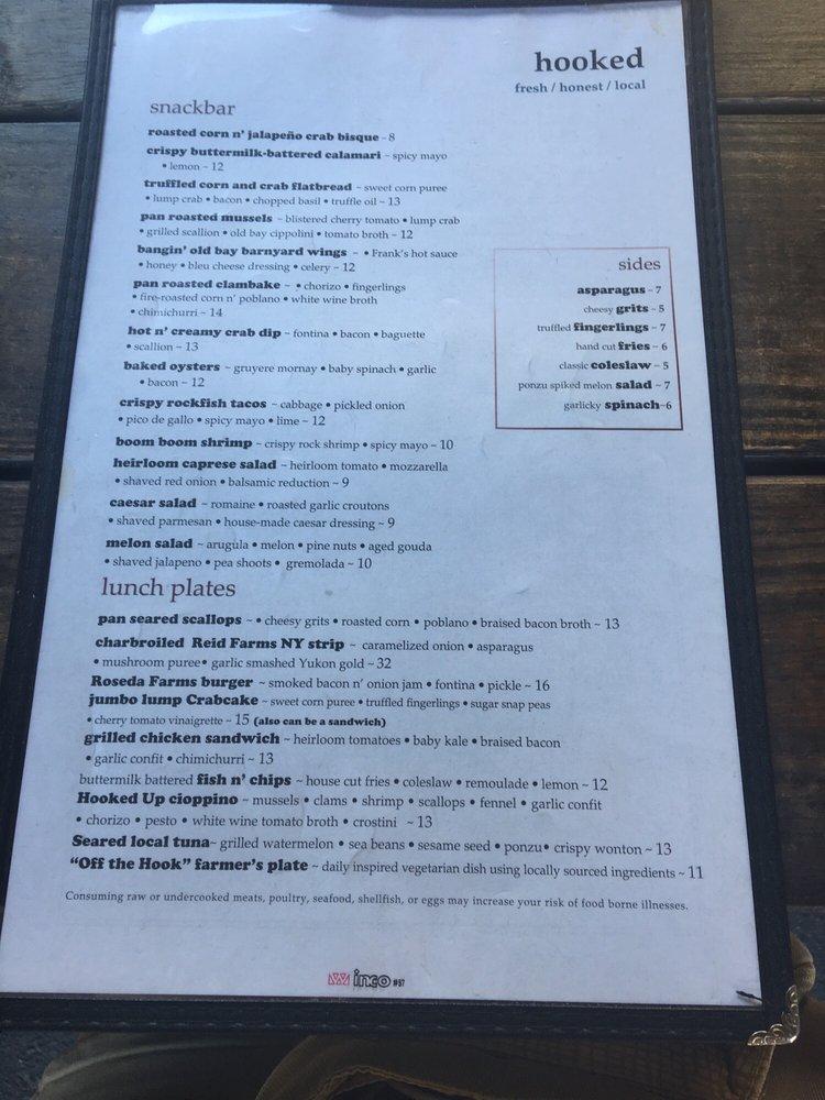 Menu at Hooked restaurant, Ocean City