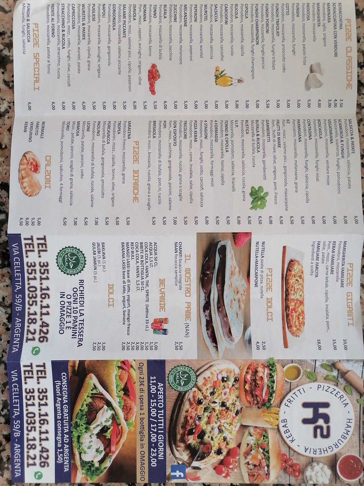 Speisekarte von K2 PIZZERIA KEBAB RISTORANTE, Argenta