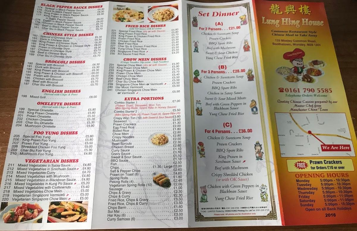 Menu at Lung Hing House, Astley
