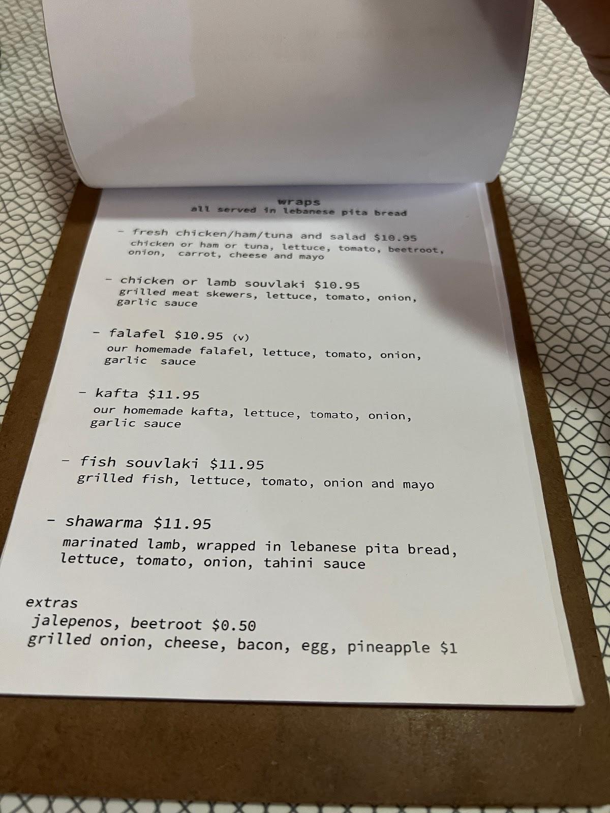 Menu at Malaga Restaurant, Geelong