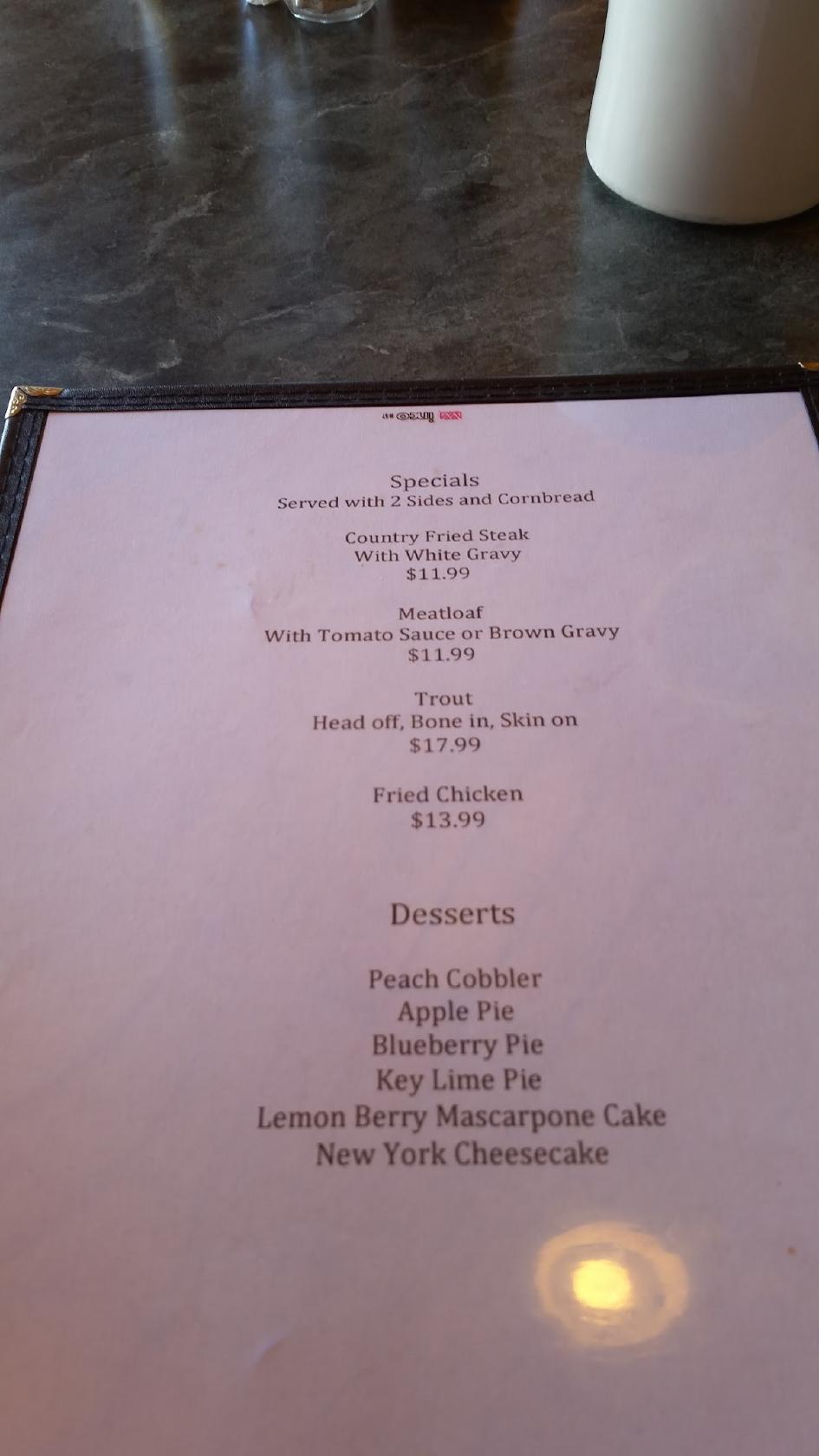 Menu at Mount Mitchell State Park- Restaurant, USA