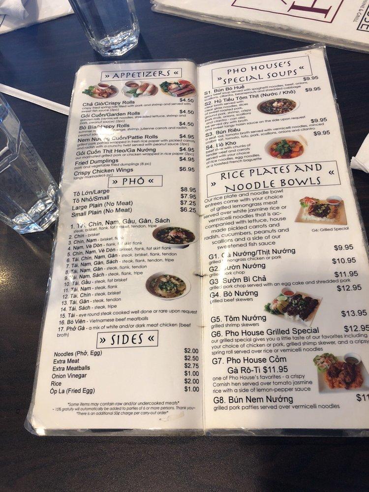 Menu at Pho House restaurant, Germantown