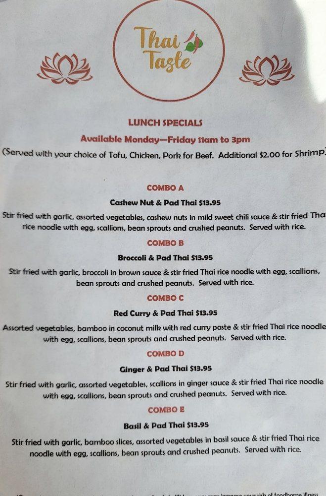 Menu at Thai Taste Restaurant, DuPont