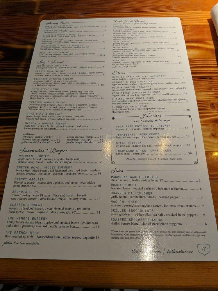 Menu at The Collins Small Batch Kitchen pub & bar, Phoenix