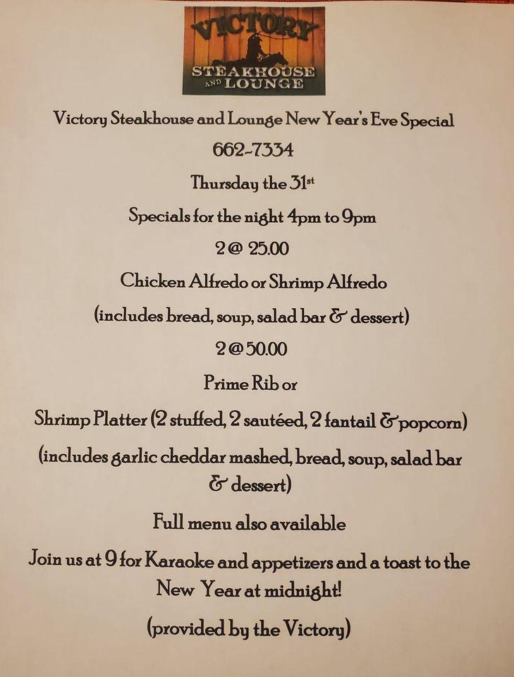 Menu at Victory Steakhouse & Lounge, Edgemont