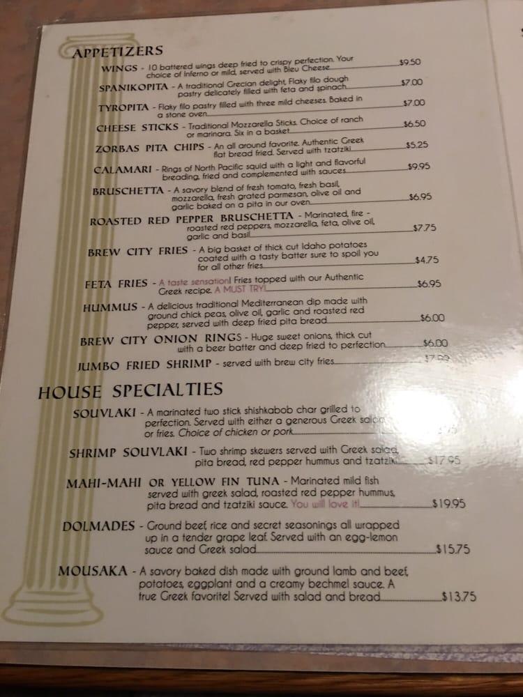 Menu at Zorba’s Greek American Restaurant, Sault Ste. Marie