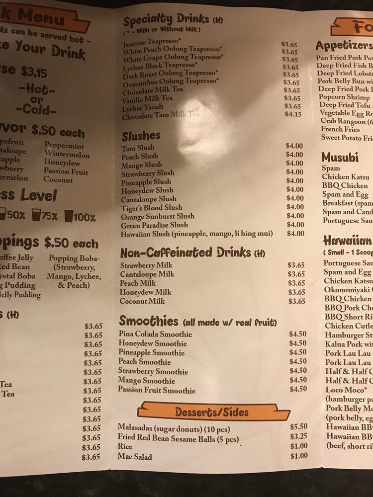 Menu at Boba Hut restaurant, Las Vegas, S Rainbow Blvd
