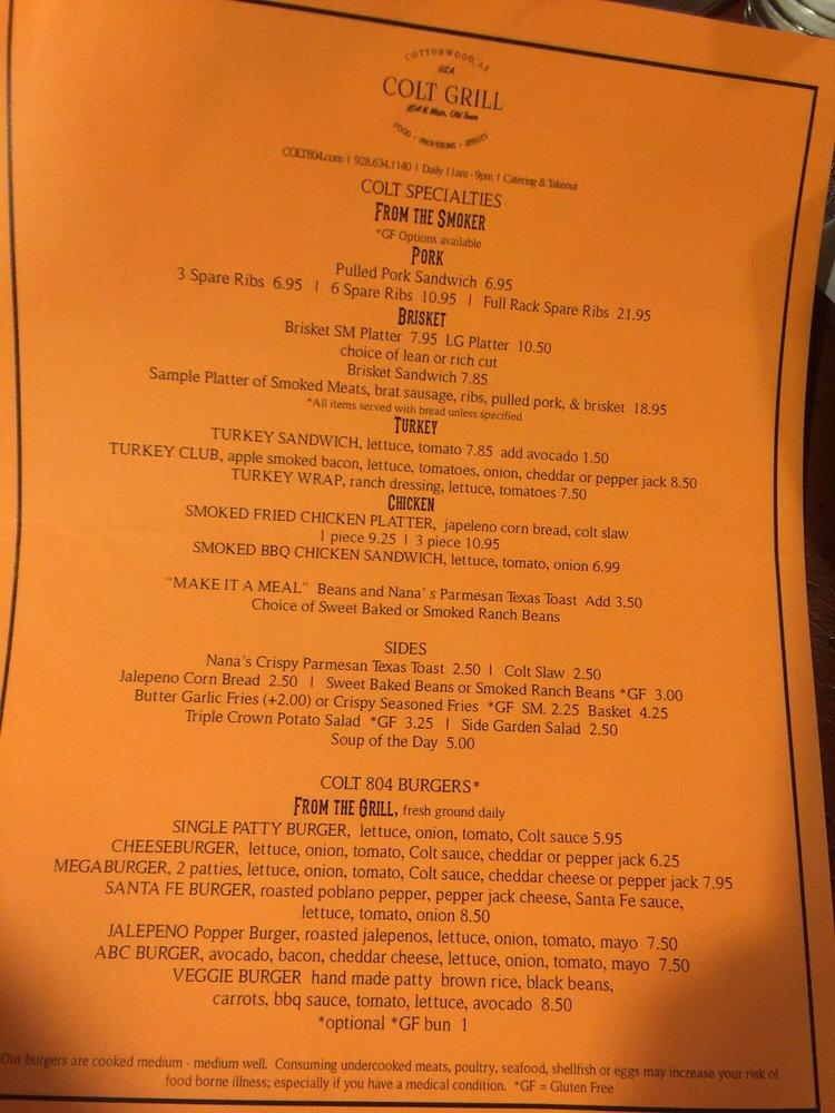 Menu at COLT Grill Cottonwood pub & bar, Cottonwood