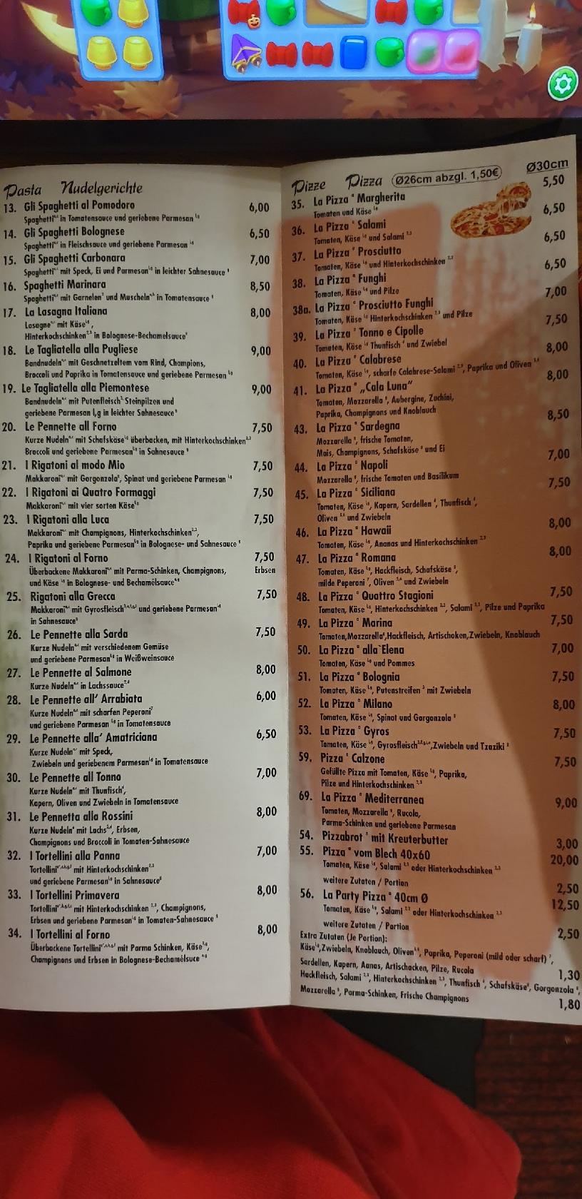Menu at Cala Luna restaurant, Uchte