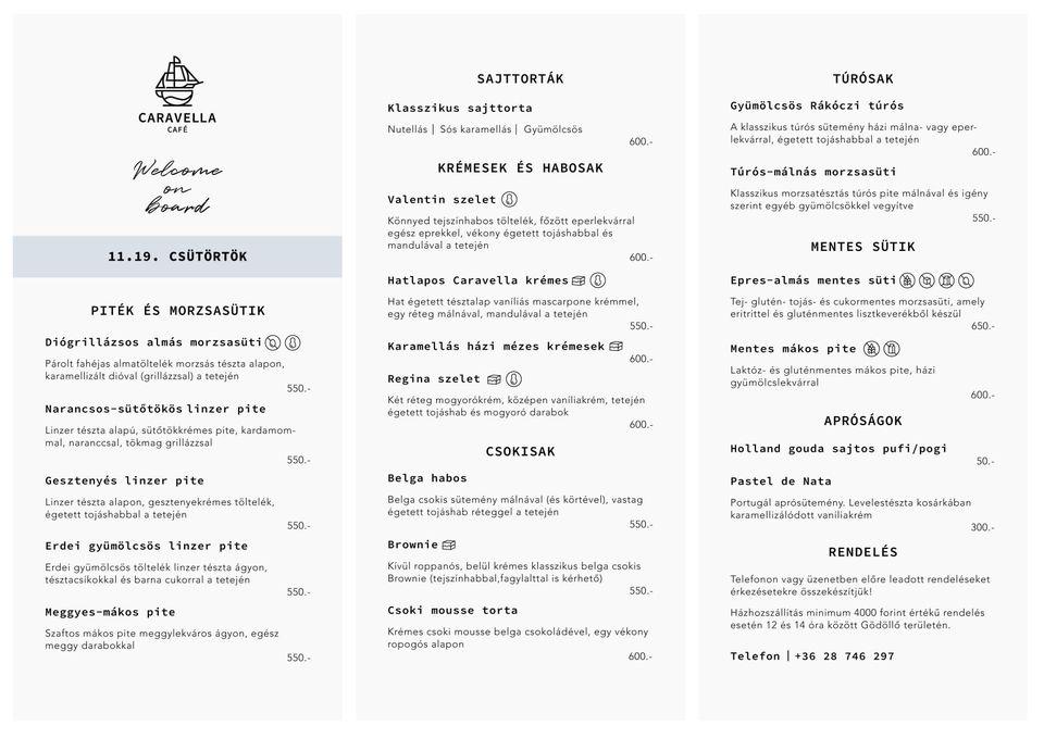Menu at Caravella Café cafe, Gödöllő