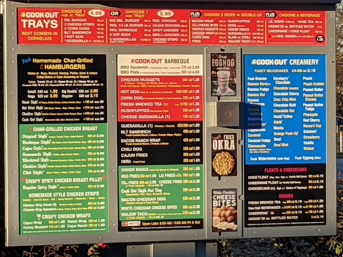 Menu at Cook Out BBQ, Cornelius
