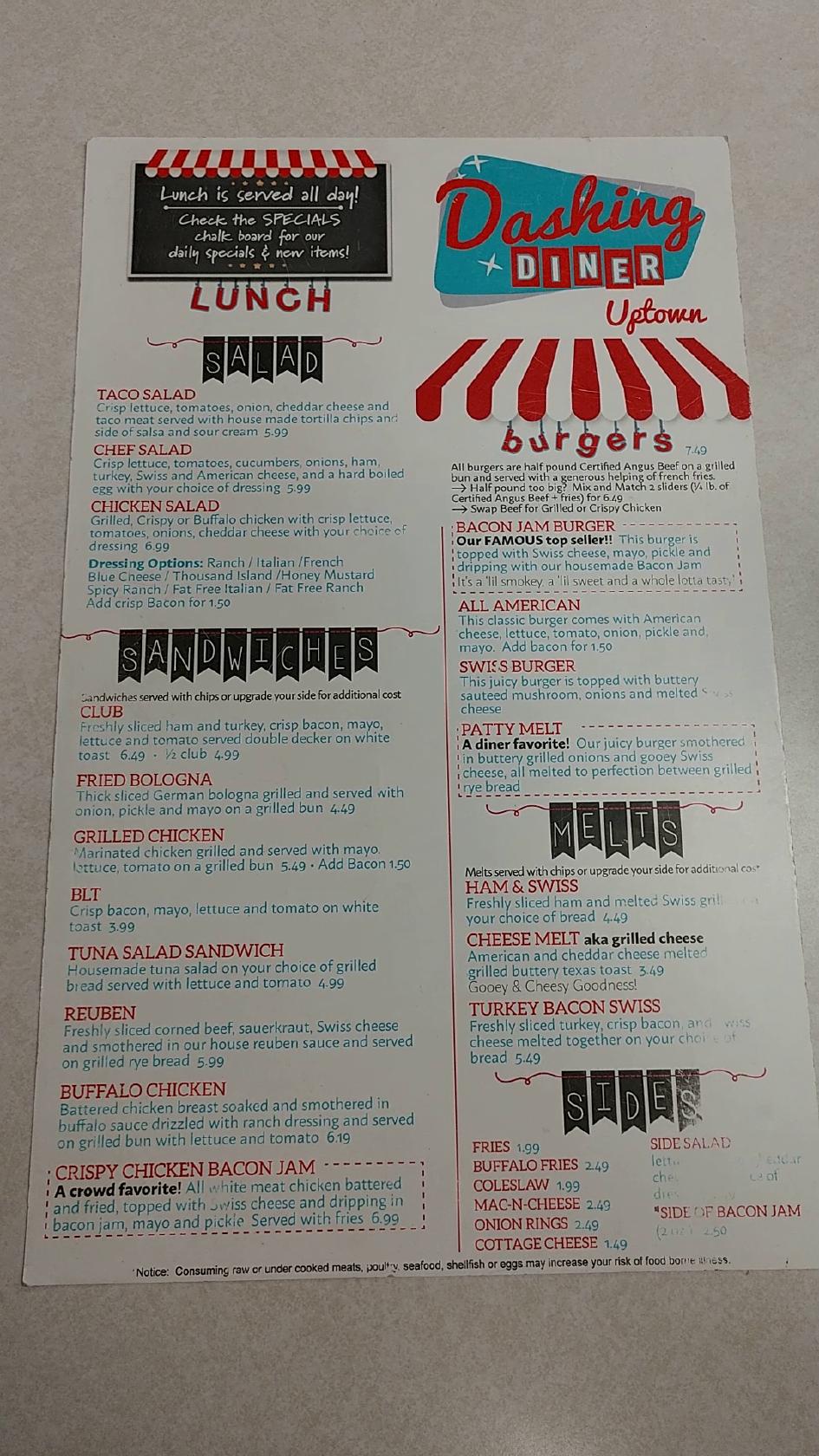 Menu at Dashing Diner Uptown restaurant, Johnstown