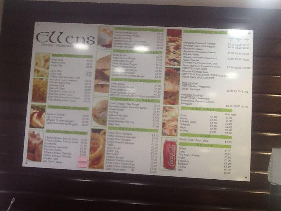 Menu at Ellens restaurant, Keady
