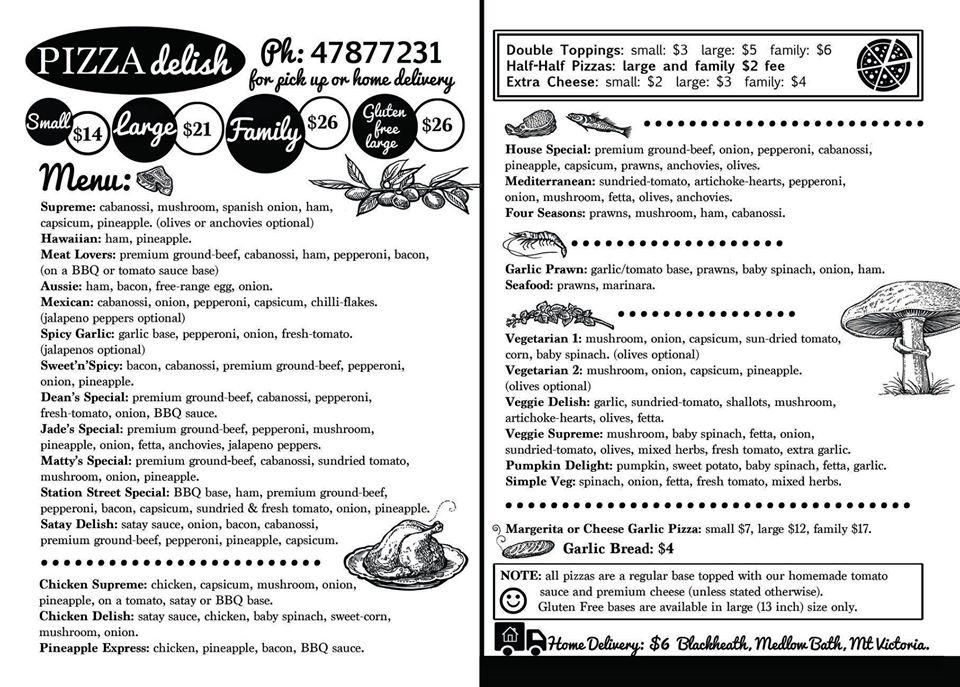 Menu at Pizza Delish pizzeria, Blackheath