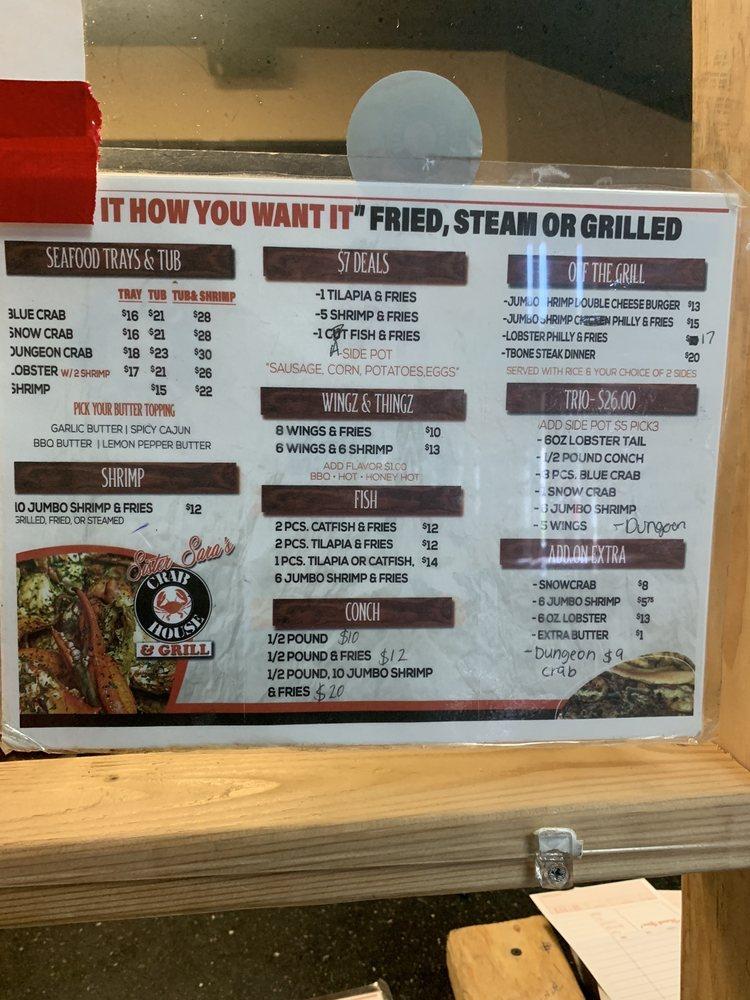 Menu at Sister Sara Crab House restaurant, Fort Lauderdale