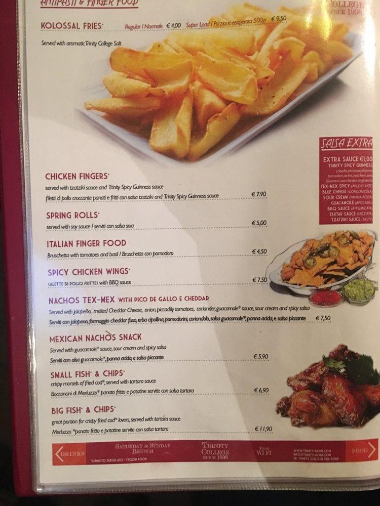 Menu da Trinity College Pub, Roma