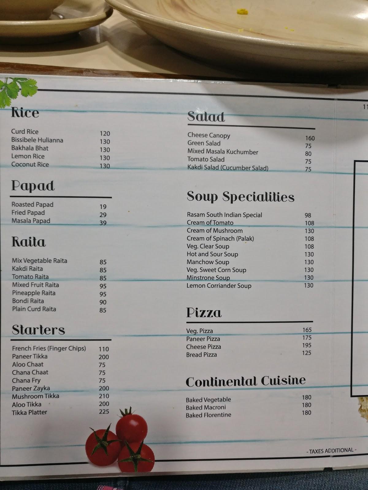 Menu at Woodland Restaurant, Shirdi