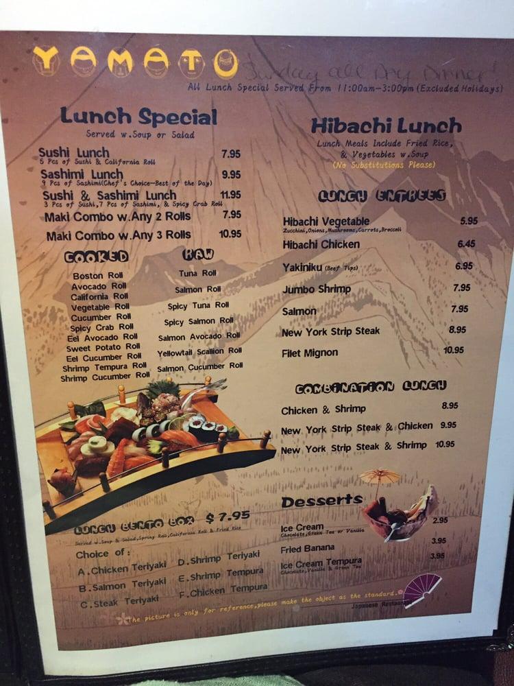 Menu at Yamato Japanese Steakhouse, Madison