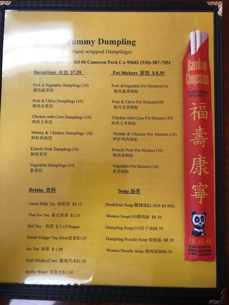 Menu at Yummy Dumplings restaurant, Cameron Park