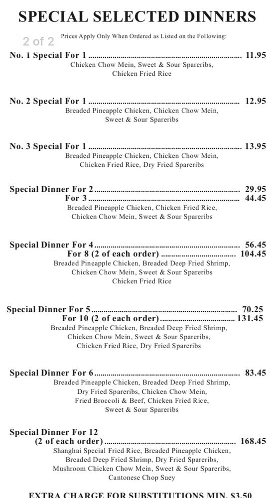 Menu at New Shanghai Golden Chopstick Restaurant, Lethbridge
