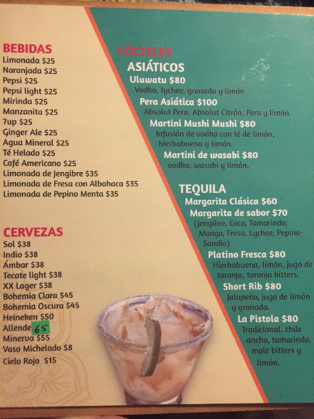 Carta de Oko Noodle Bar, San Miguel de Allende