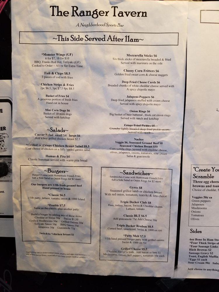 Menu at Ranger Tavern pub & bar, Portland