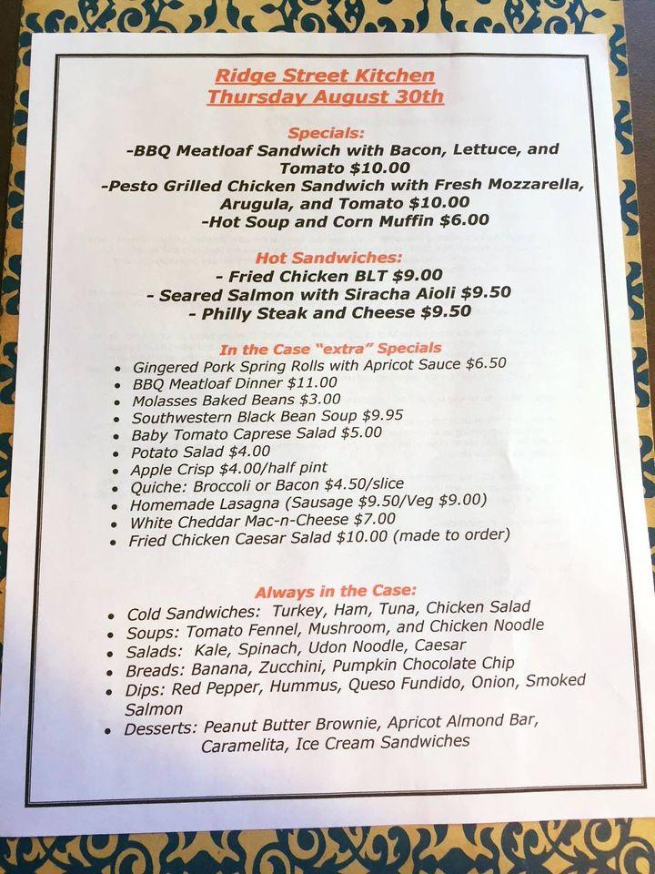 Carta del restaurante Ridge Street Kitchen, Breckenridge