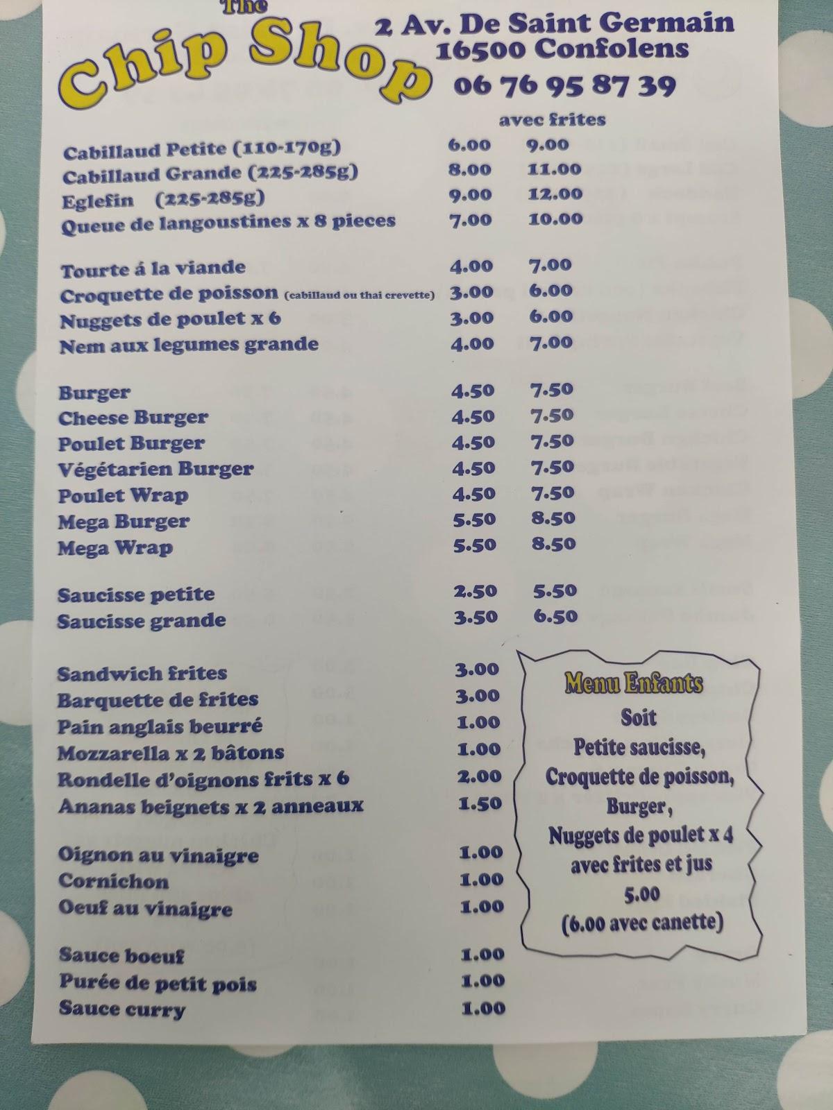 Menu au The Chip Shop Confolens restaurant, Confolens
