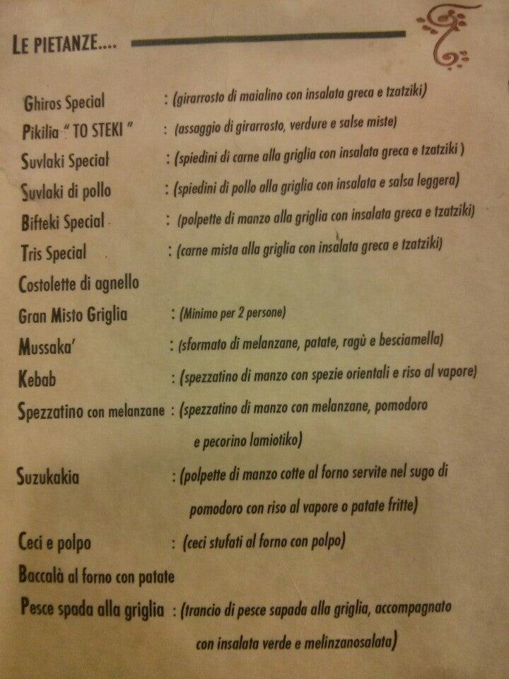 Menu da To Steki pub & bar, Bologna