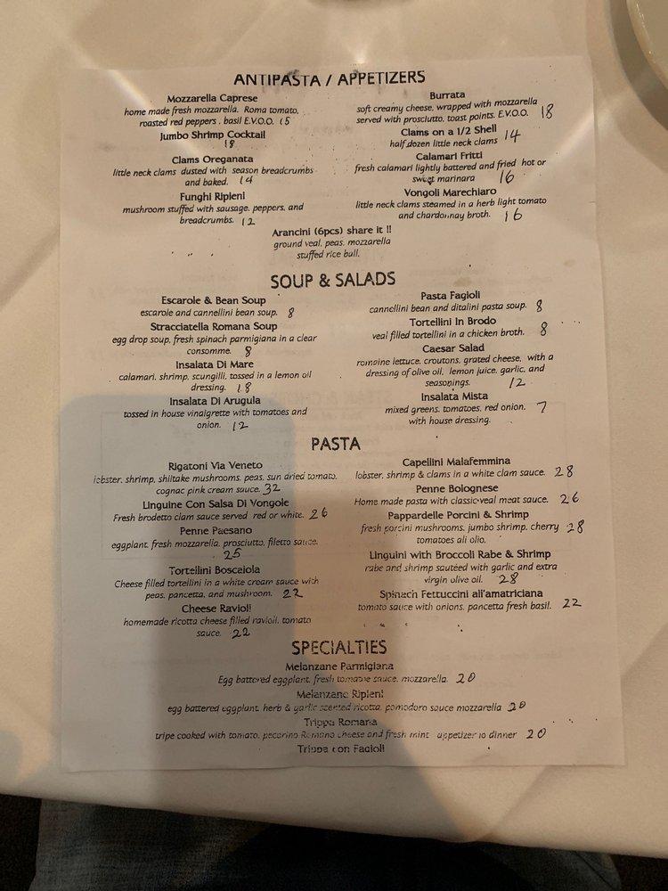 Menu at Via Veneto Italian Ristorante restaurant, Brick