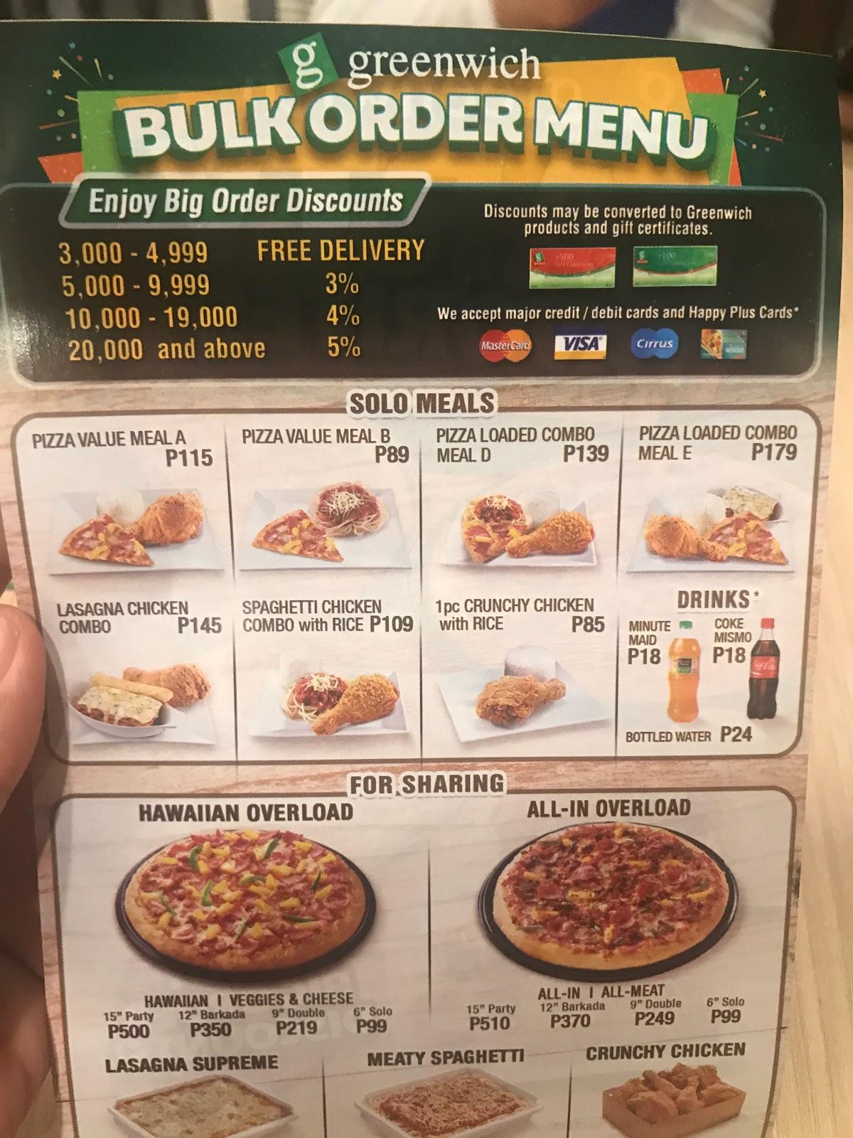 Menu at Greenwich restaurant, Dumaguete, Gov Perdices St