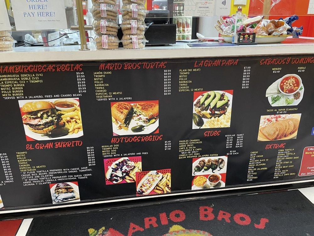 Menu at Mario Bros Tacos restaurant, Dallas, Abrams Rd Suite 206