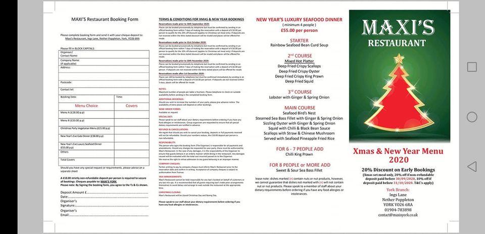 Menu at Maxi's Chinese Restaurant, York