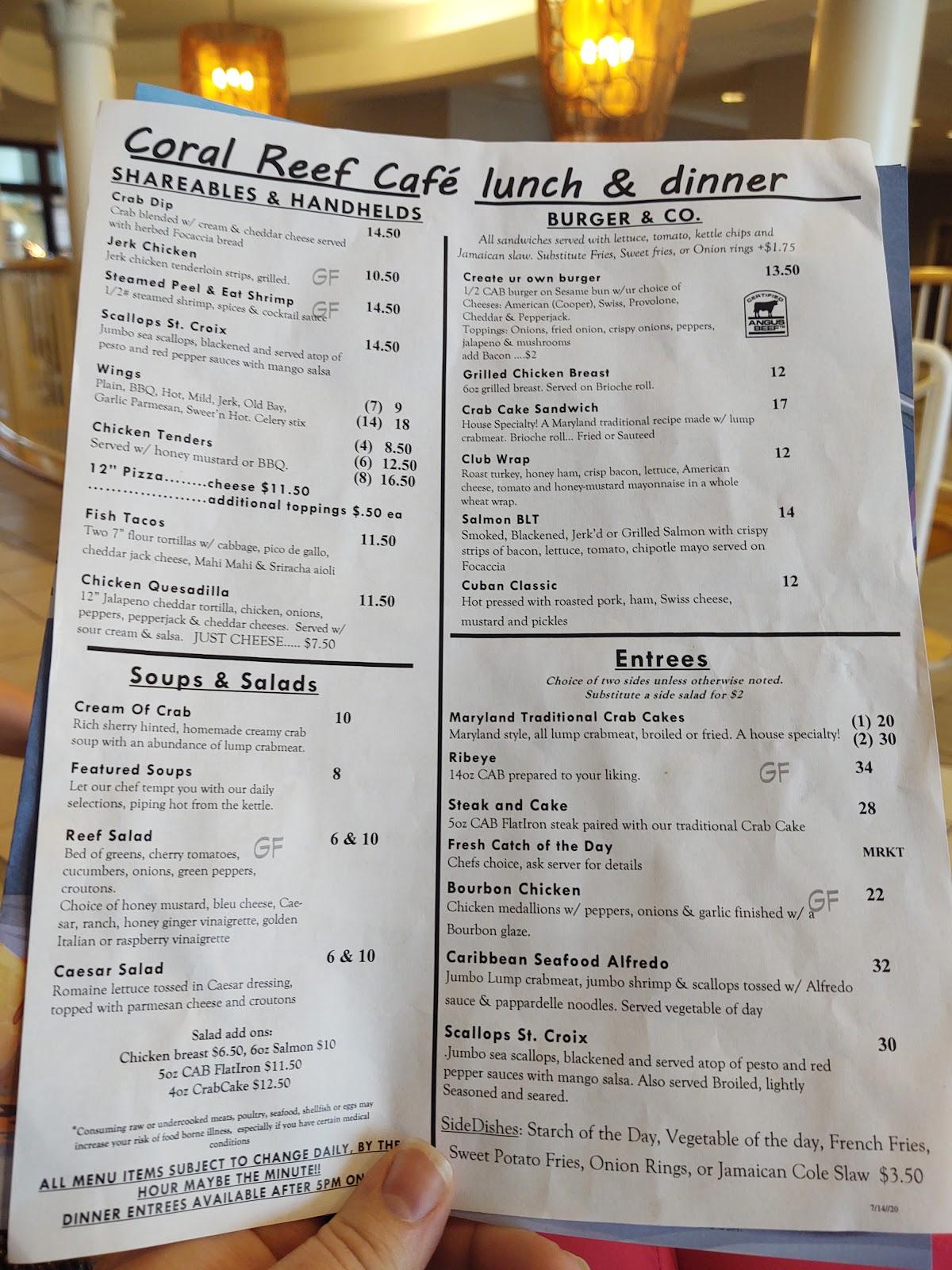 Menu at Coral Reef Restaurant & Bar, Ocean City