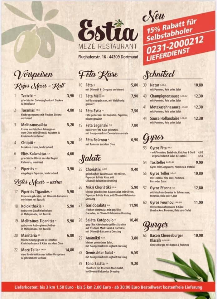 Speisekarte von Estia - Bistro, Restaurant & more, Dortmund