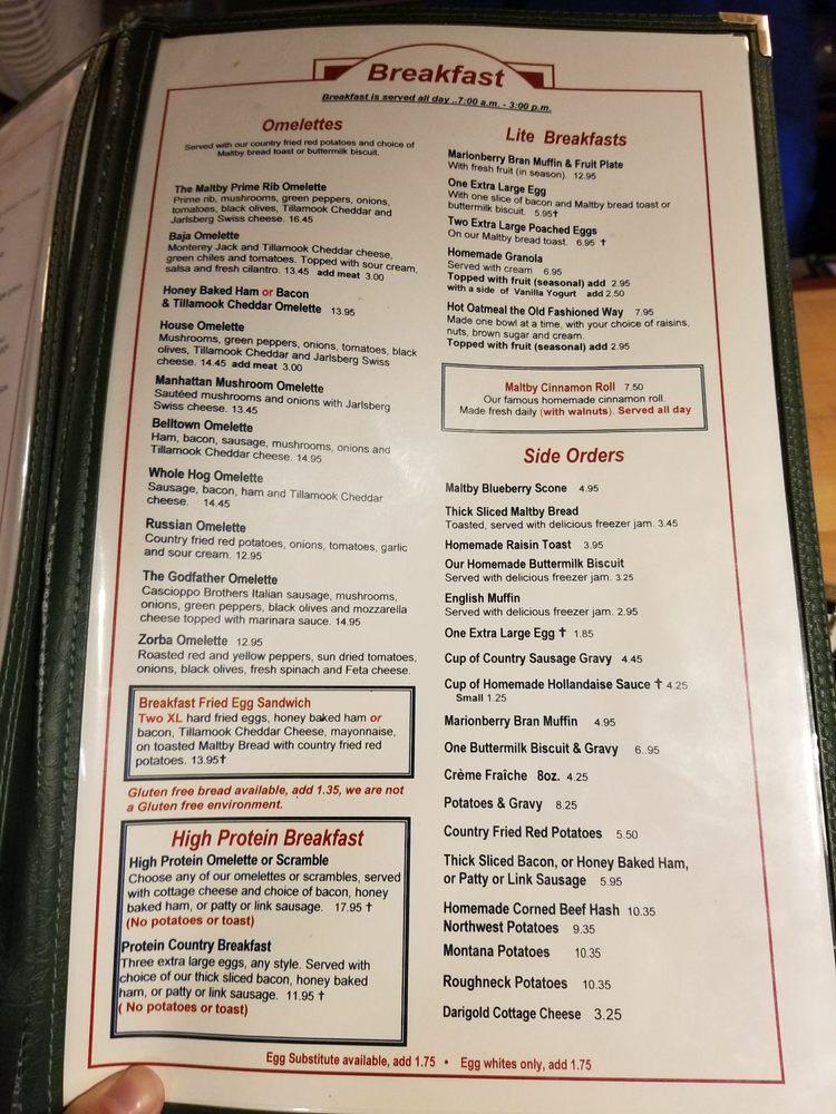 Menu at Maltby Cafe, Maltby