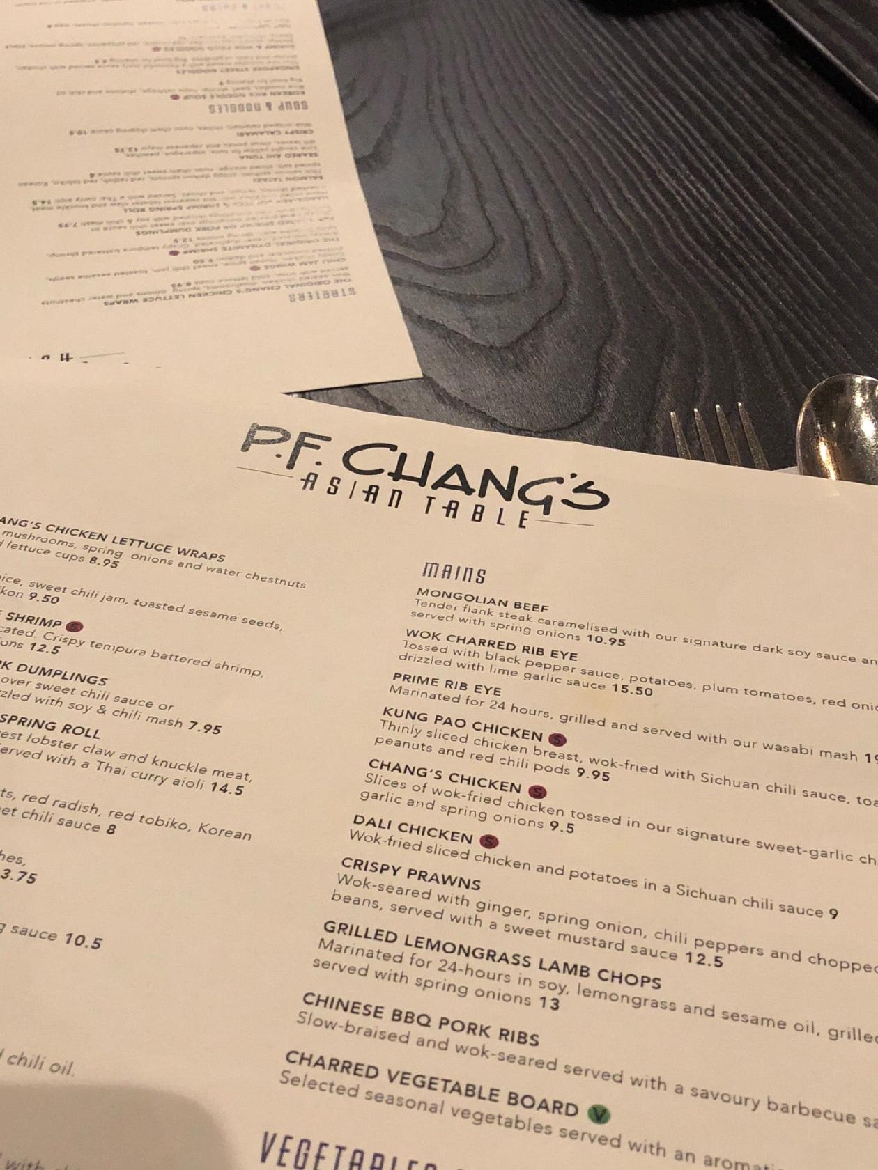 Menu at P.F. Chang's pub & bar, London