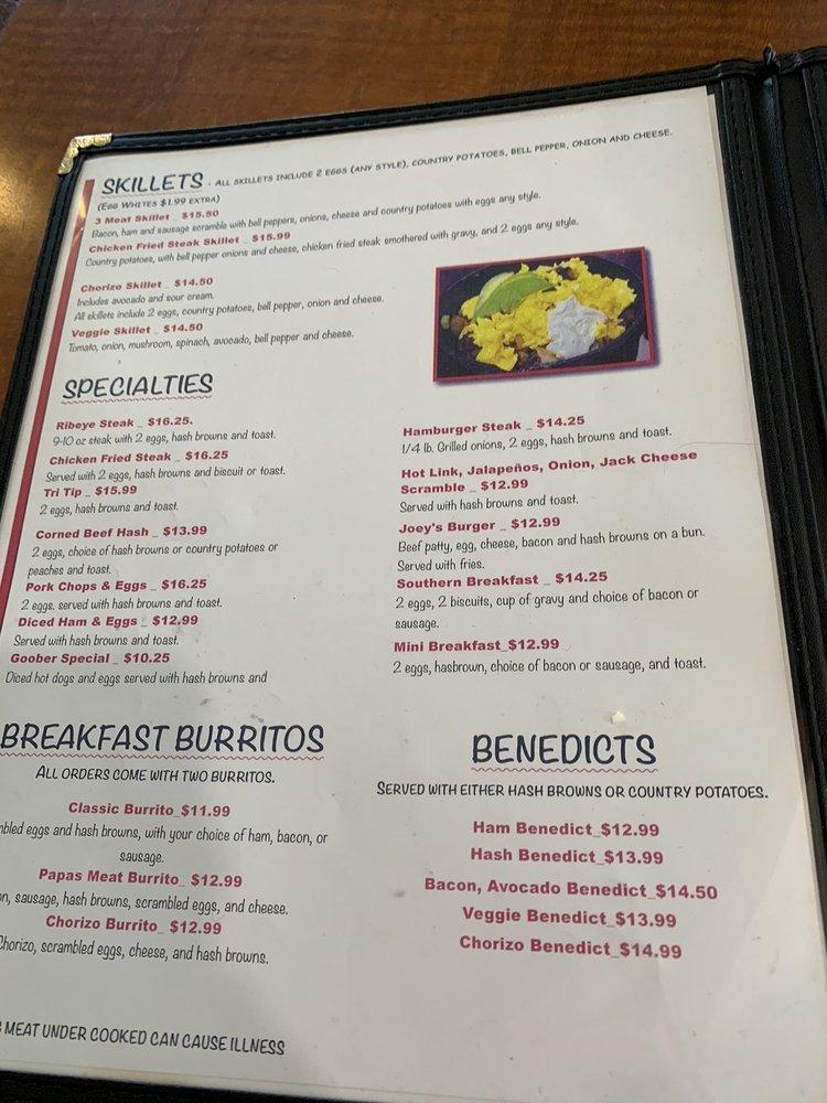 Menu at PAPA'S PLACE restaurant, Morgan Hill