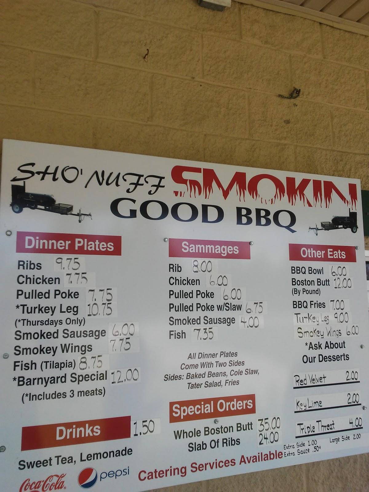 Carta de Sho Nuff Smokin Good BBQ, Hinesville