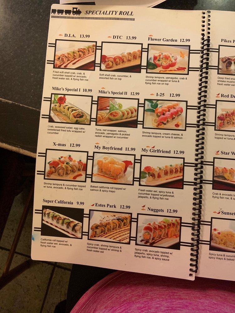 Menu at Sushi Train restaurant, Denver