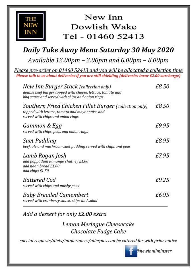Menu at The New Inn pub & bar, Ilminster