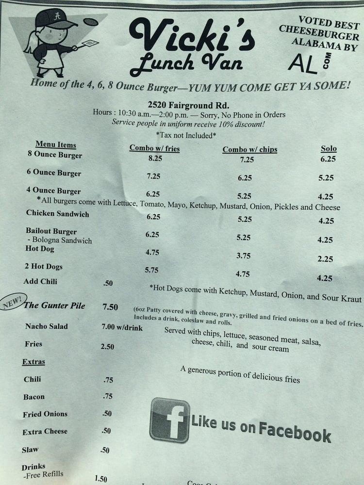 Menu at Vicki's Lunch Van, LLC. restaurant, Montgomery