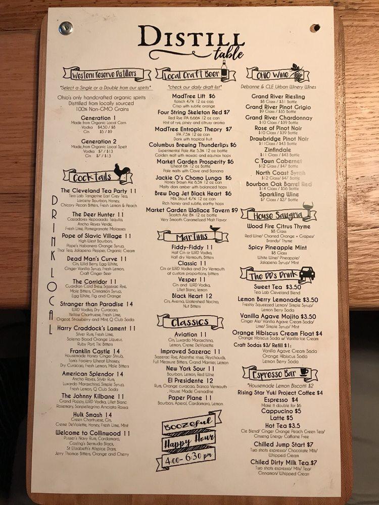 Menu at Western Reserve Distillers pub & bar, Lakewood
