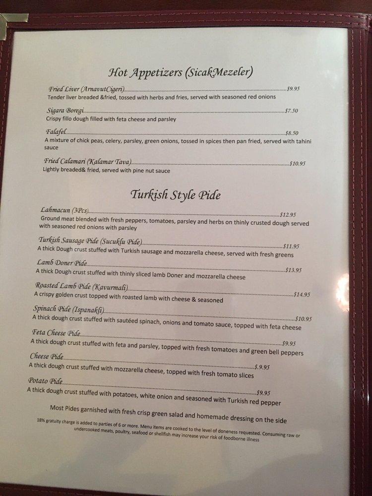 Menu at Zeytin Turkish Cuisine restaurant, Orlando