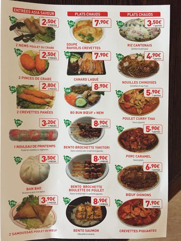 Menu at Asia Sushi restaurant, Le Cannet