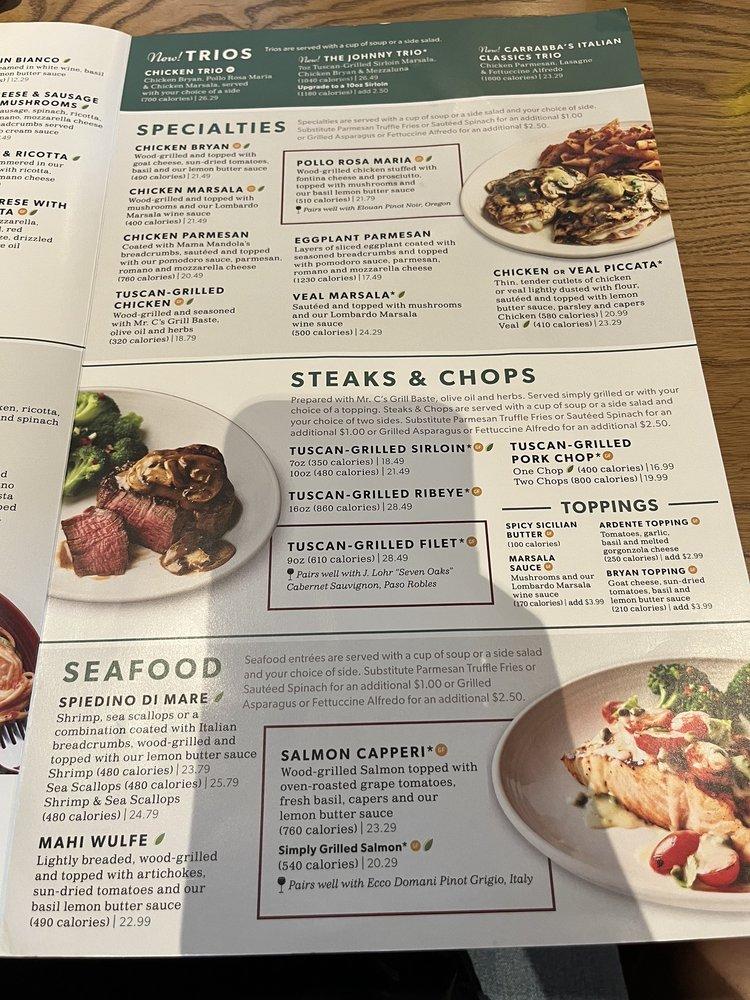 Carta del pub y bar Carrabba's Italian Grill, Lutz